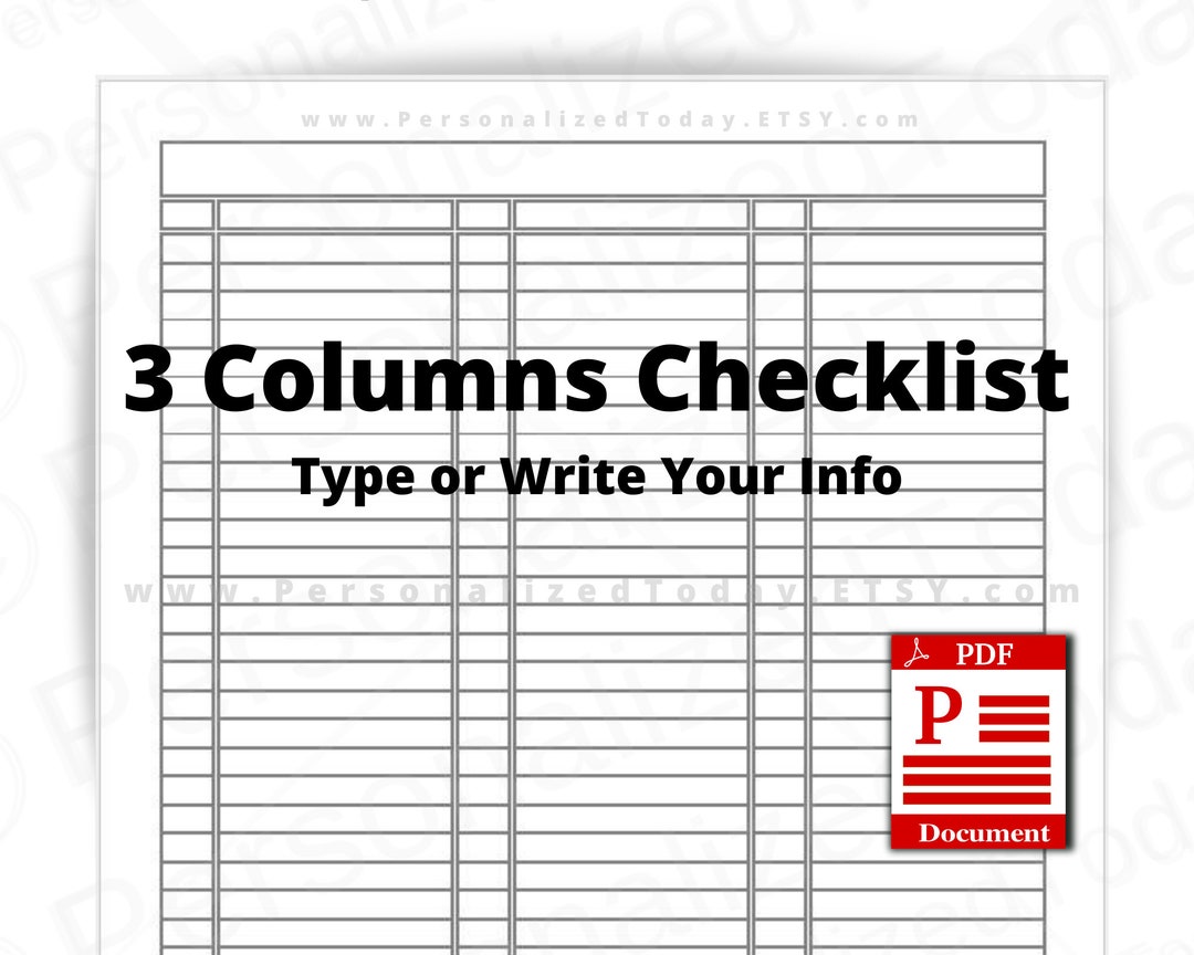 3 Columns Checklist Fillable and Print and Write PDF Digital - Etsy