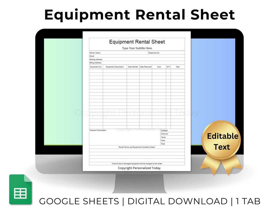 Equipment Rental Order Form Rental Invoice Text Editable Google Sheets ...