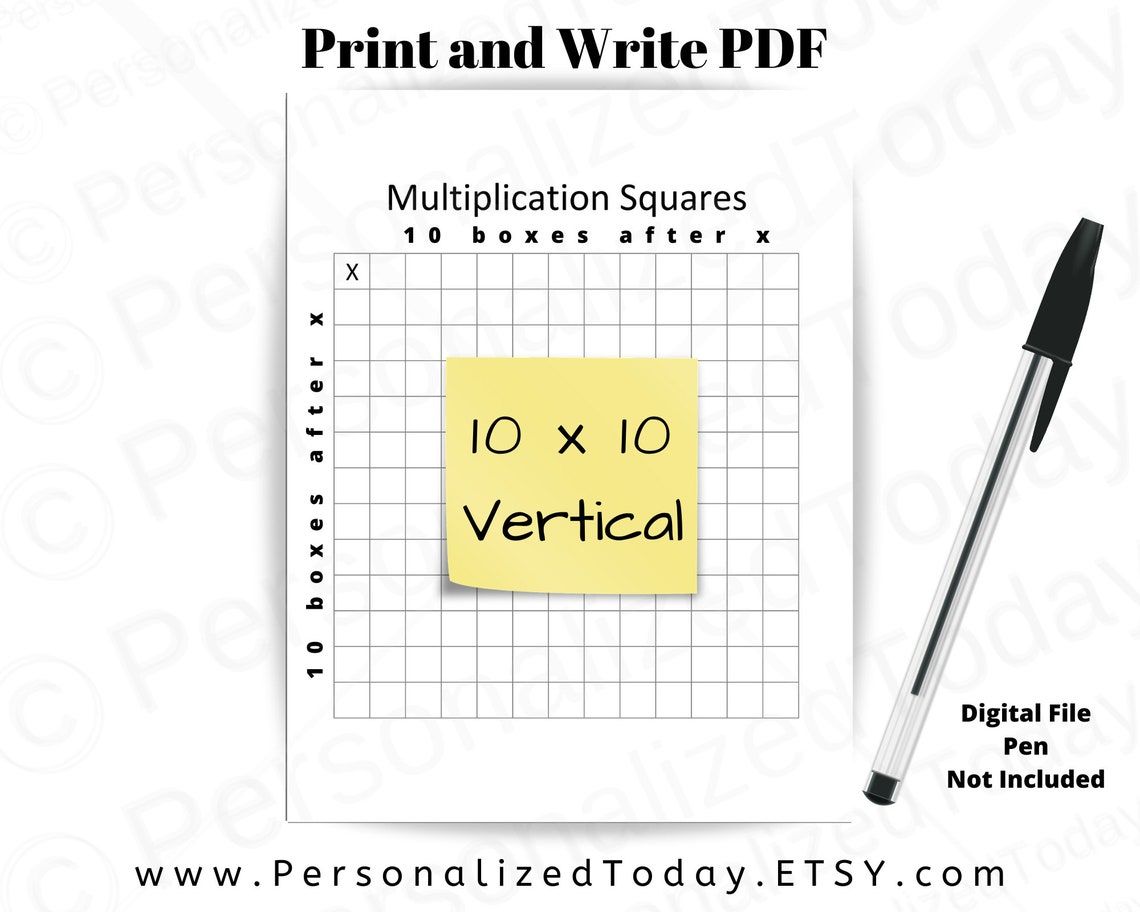 Printable Blank Multiplication Times Table Squares 10 X 10 and - Etsy