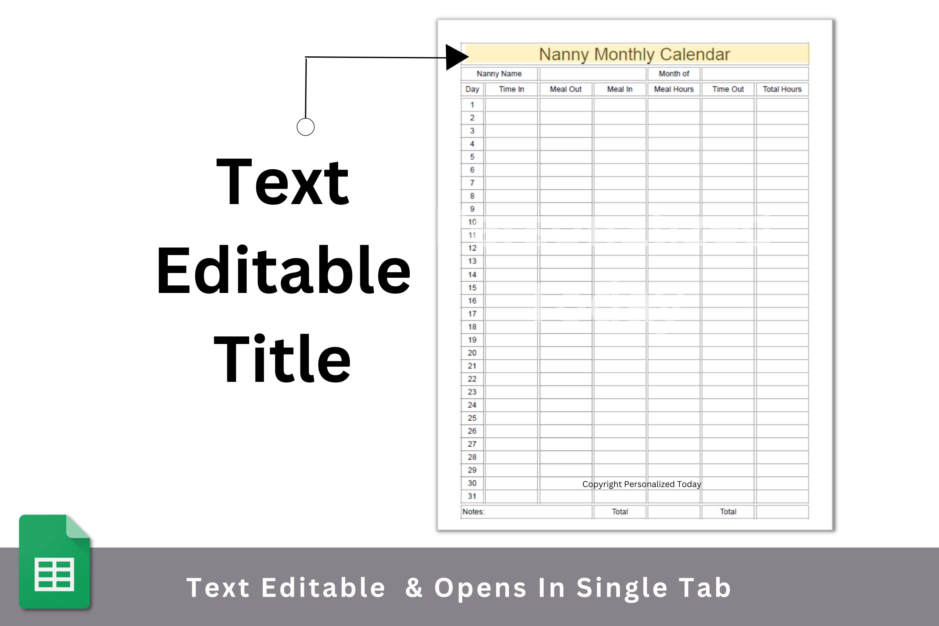 Nanny Time Sheet Child Care Employee Work Schedule Time Sign in & Sign ...
