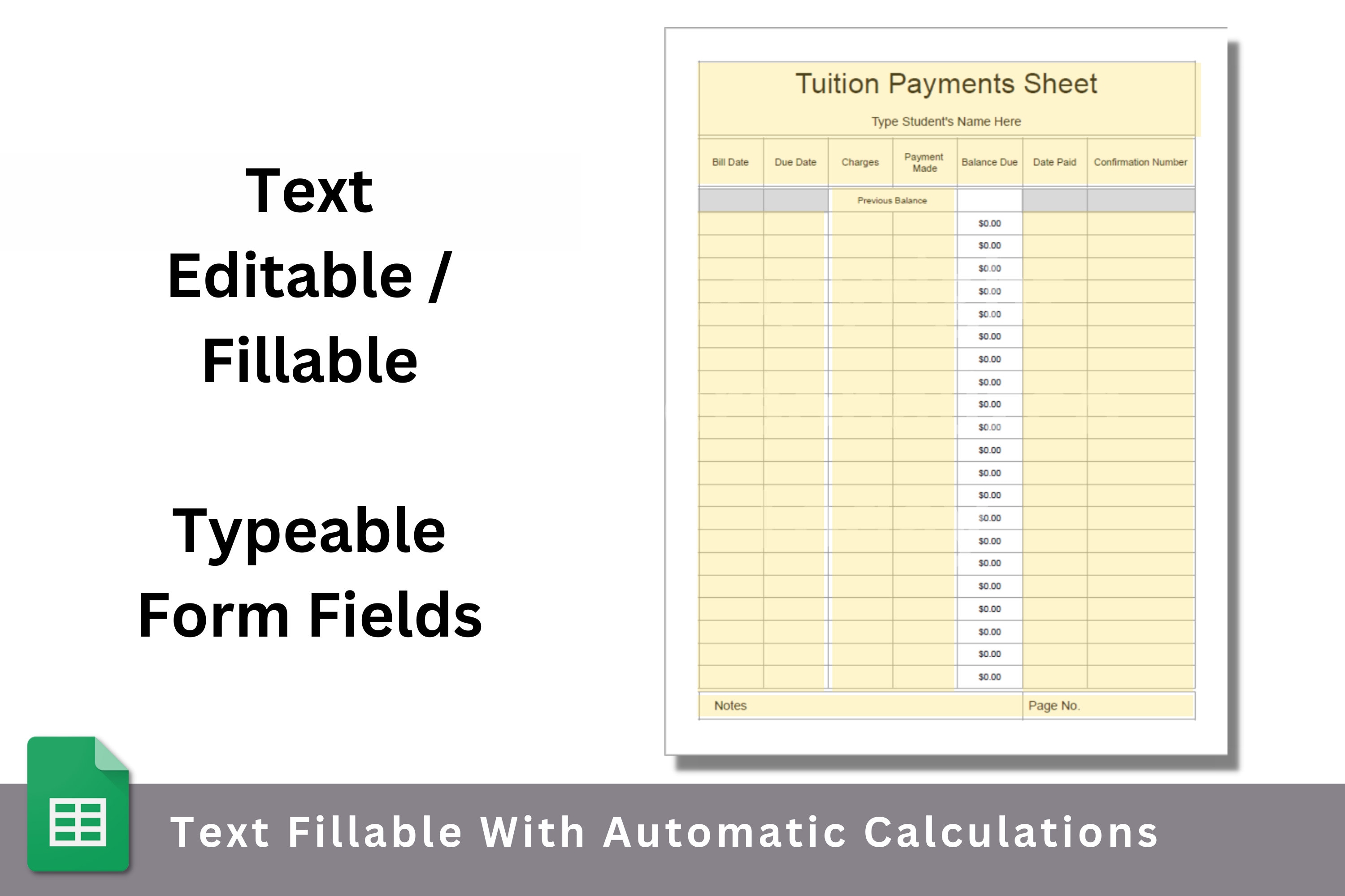 Google Sheets Tuition Payments Tracker - Student Tuition Amounts Due ...