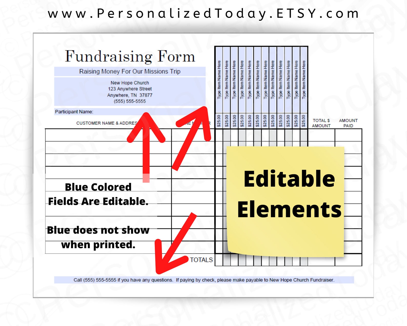 Printable Fundraising Form PDF Digital Download With Fillable | Etsy