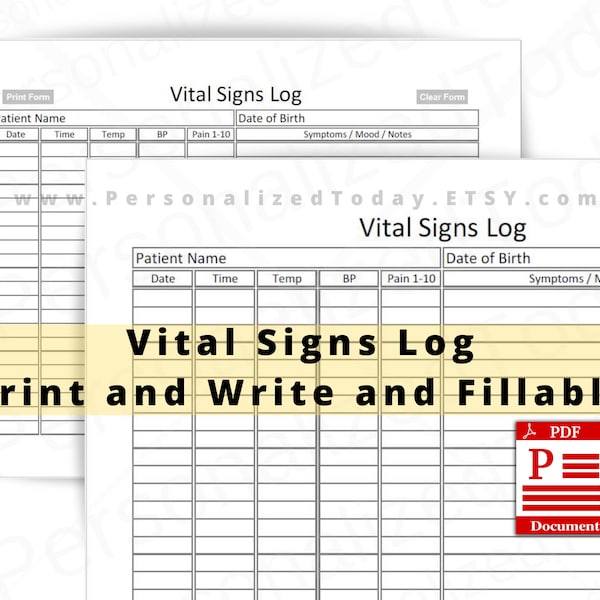 Printable and Editable Vital Signs Chart - Etsy