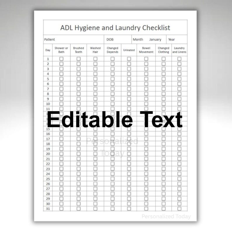 ADL Hygiene & Laundry Checklist for Google Sheets - 12-month Caregiver ...