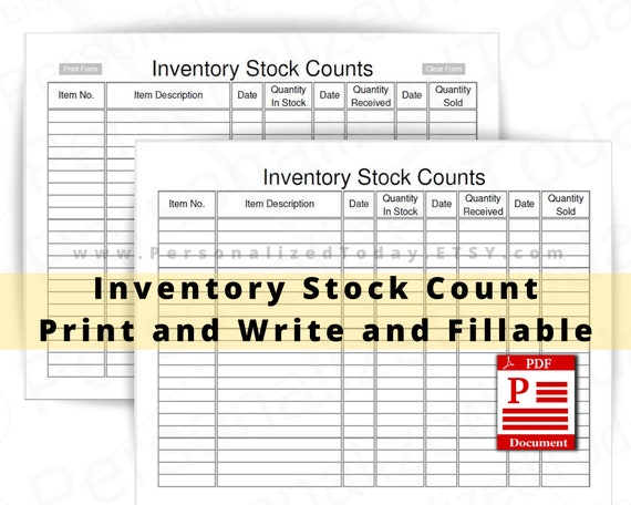 Inventory Stock Count Fillable and Print and Write PDF Digital | Etsy