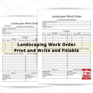 Landscaping Work Order Print and Write and Fillable Pdfs US | Etsy