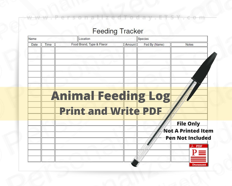 Animal Feeding Tracker Fillable and Print and Write PDF Files - Etsy