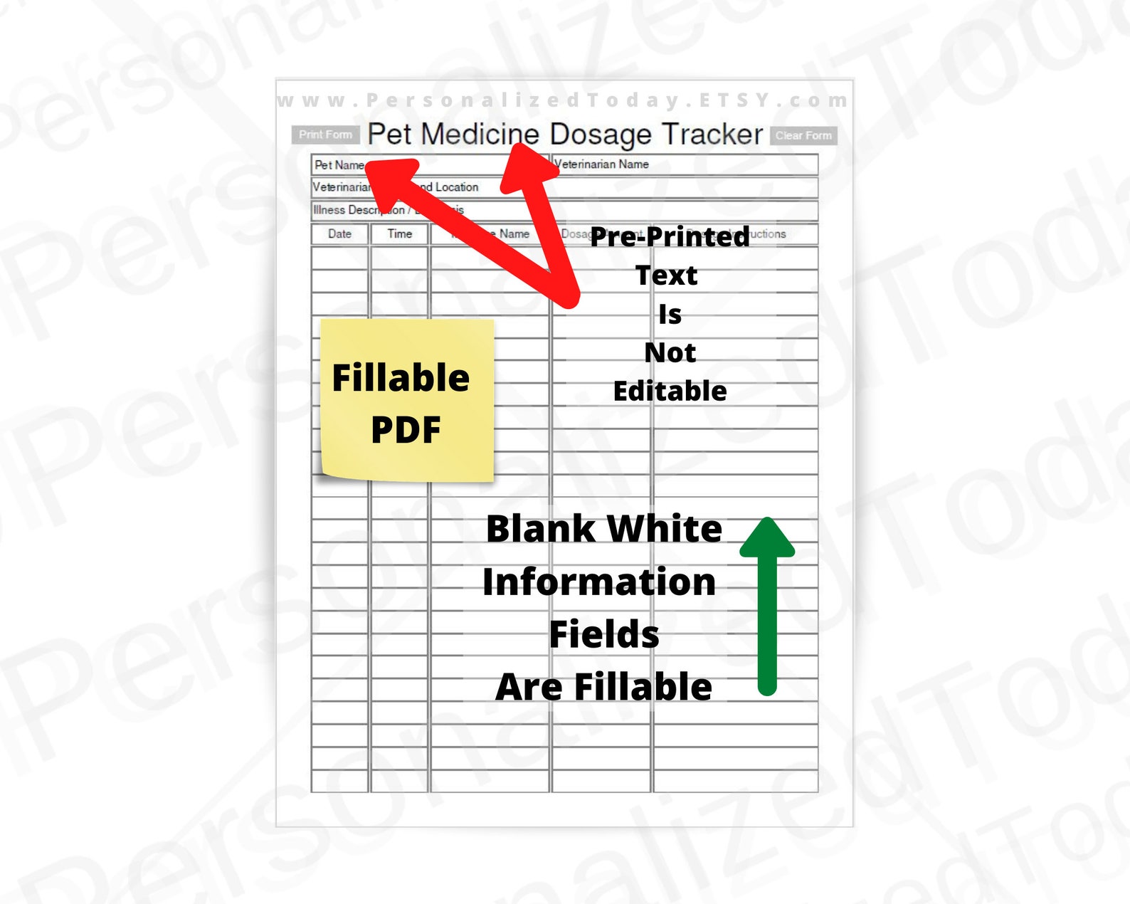 Pet Medicine Dosage Tracker Fillable and Printable PDF Digital - Etsy