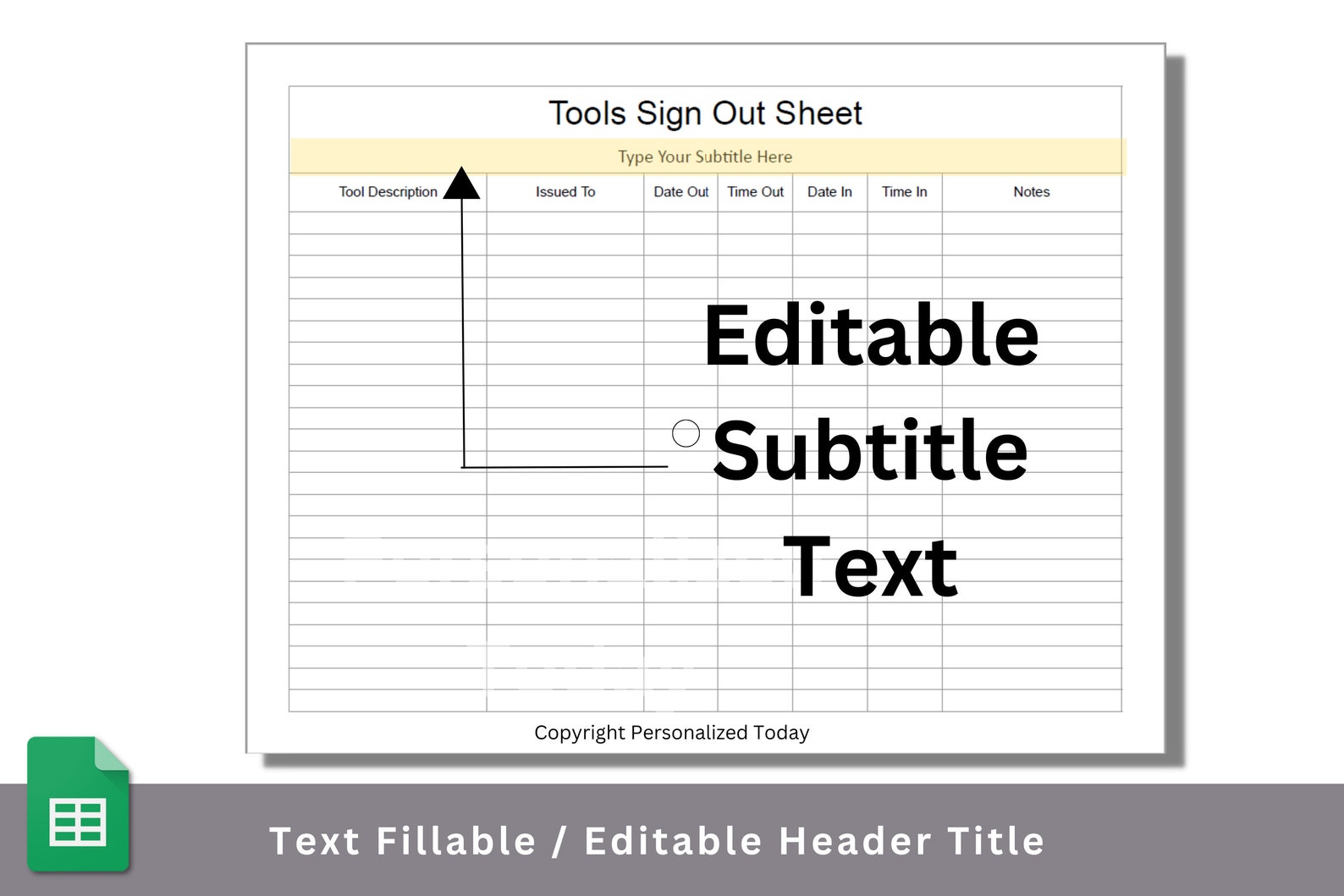 Google Sheets Tools Sign Out Sheet Template Text Fillable / Text ...