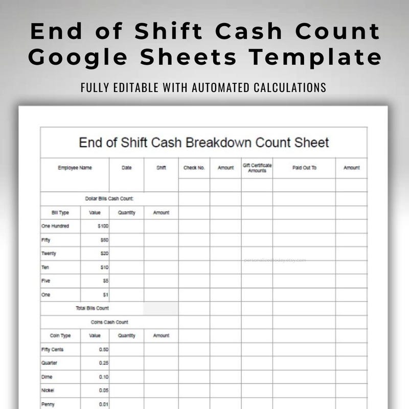 Daily Till Sheet - Etsy UK