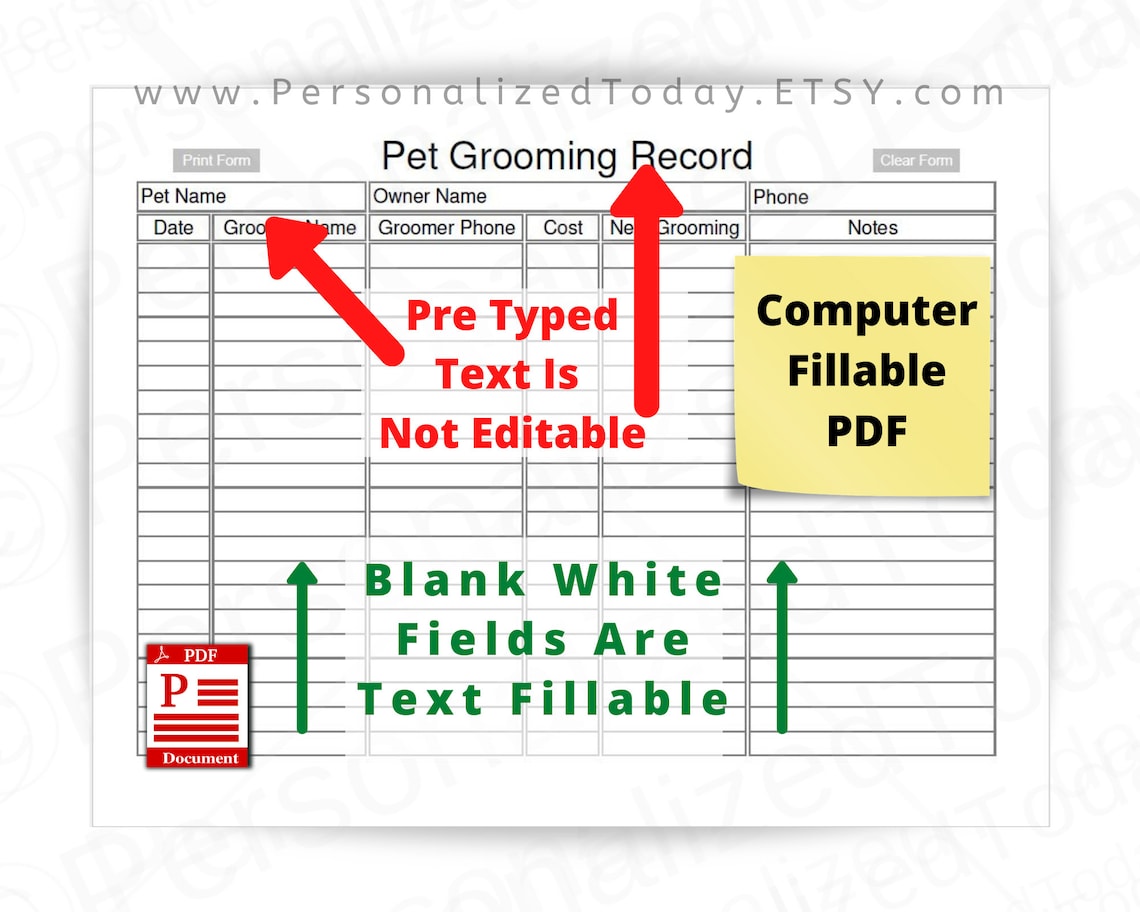 Printable Dog Grooming Record Sheet Fillable and Print and - Etsy
