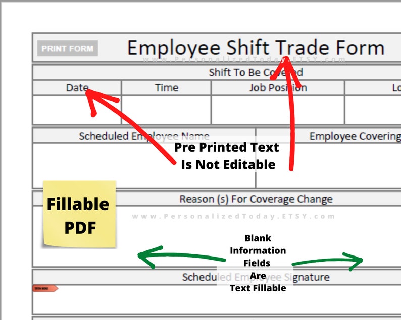 Printable Employee Shift Trade Form Print and Write and Fillable PDF ...
