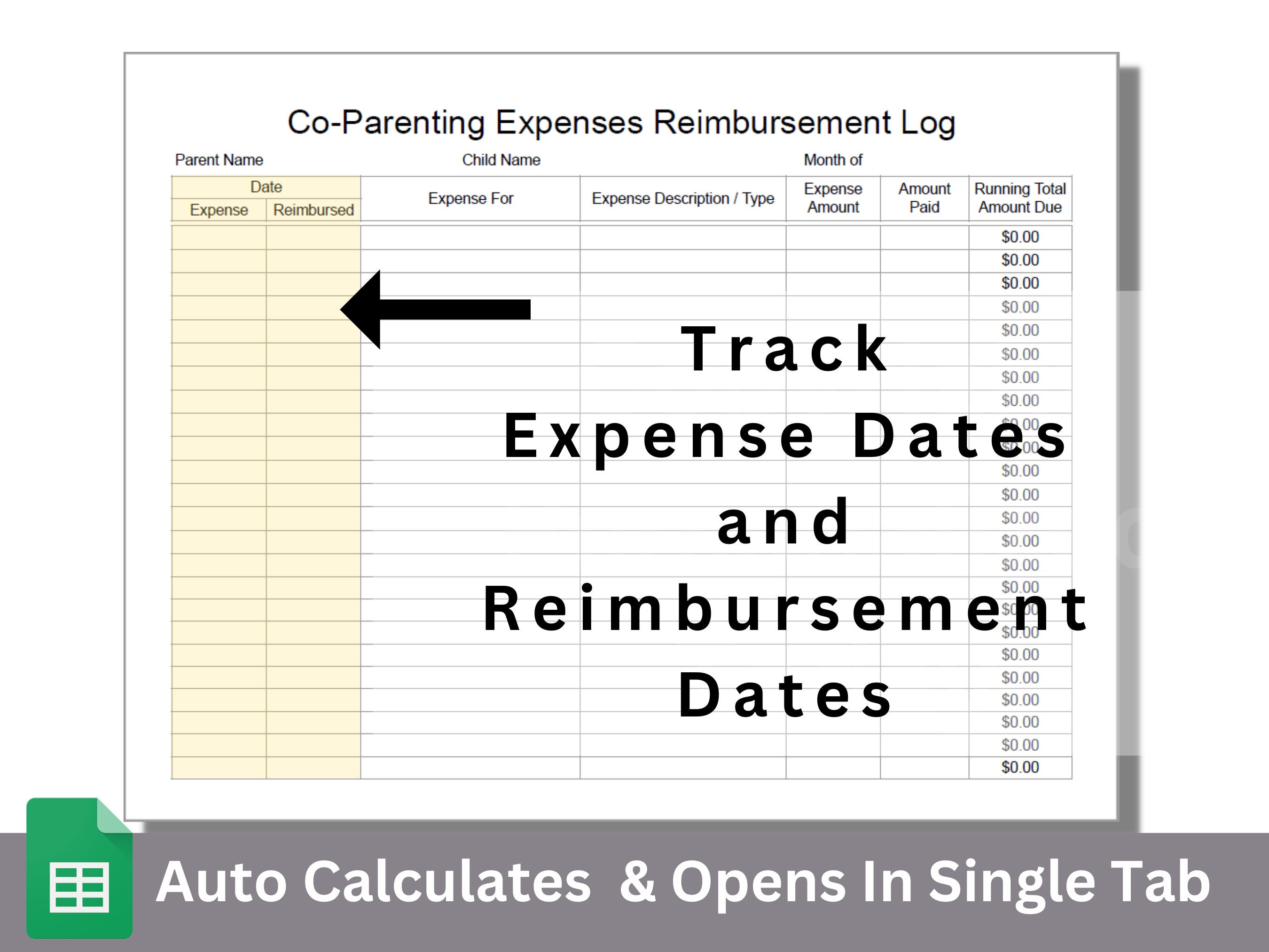 Co-parenting Expenses Reimbursement Log Google Sheets Editable ...