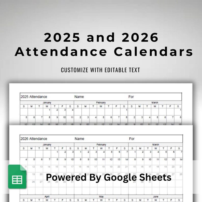 Google Sheets 2025 and 2026 Employee Attendance Calendars - 2025 and ...