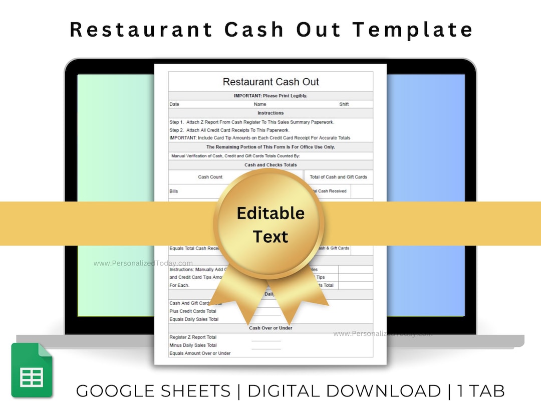 Restaurant End of Day Cash Out Template Restaurant Register Cash Count ...