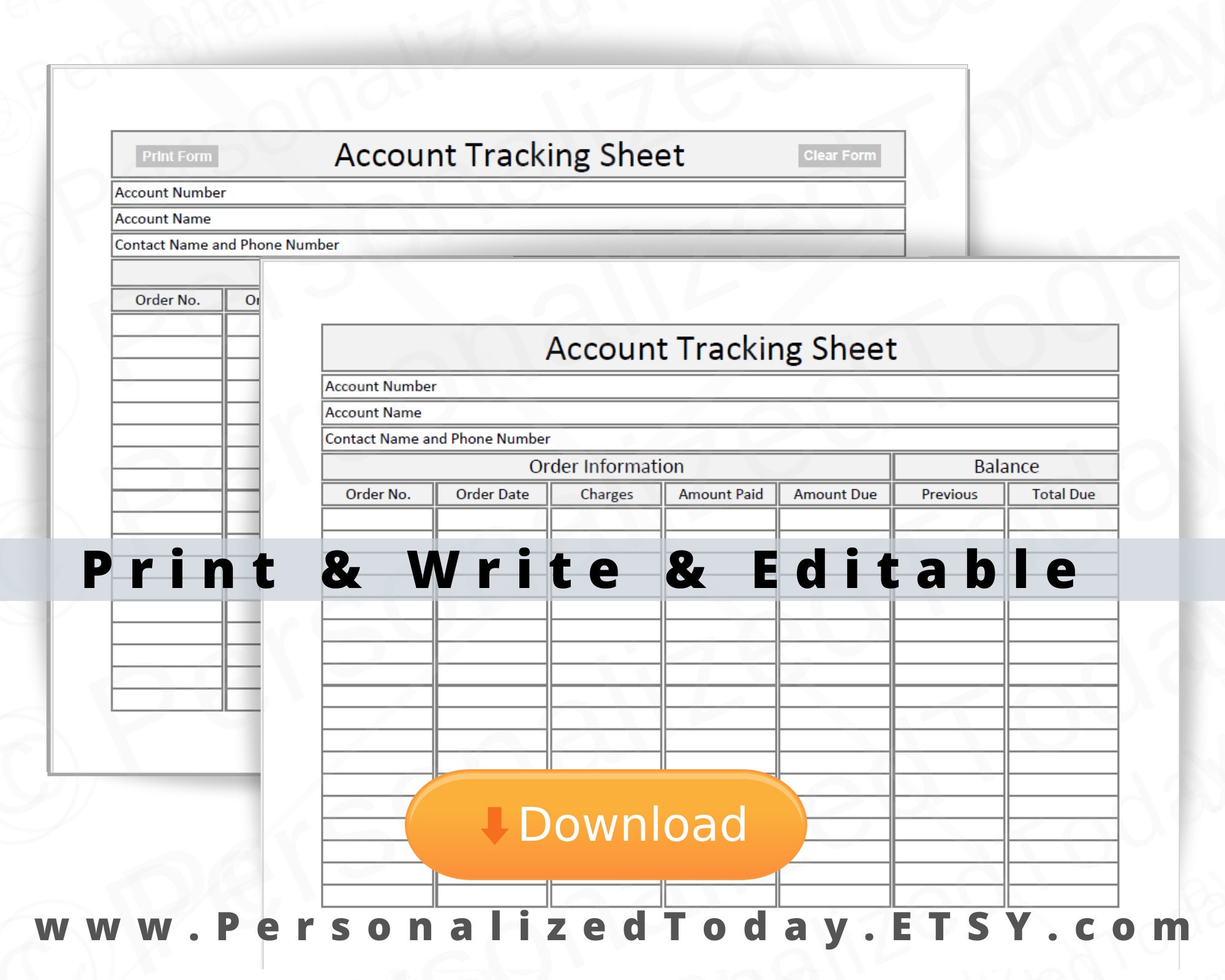 Customer Account Tracking Sheet Printable Editable PDF US | Etsy