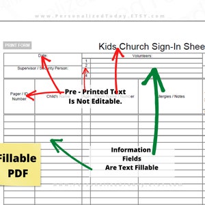 Kids Church Children's Church Sign in Sheet Fillable and Print and ...