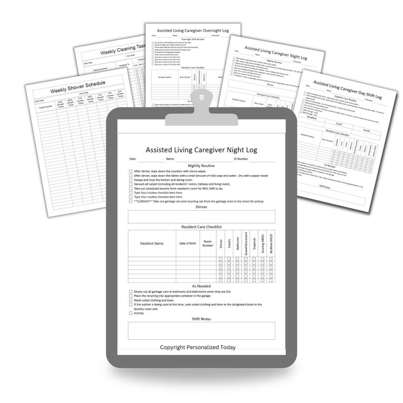 Text Editable Assisted Living Shift Duties Bundle 5 Google Sheets ...