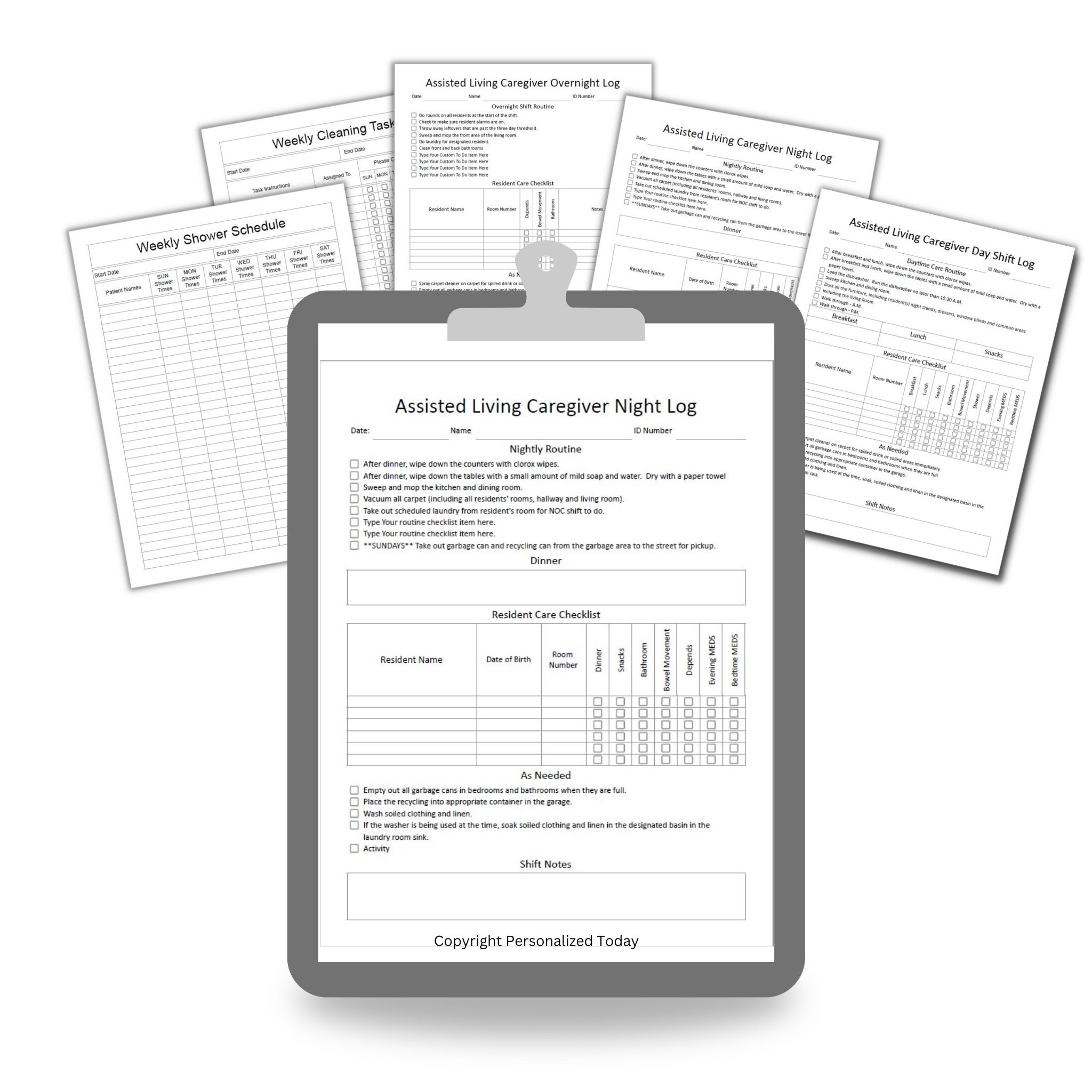 Text Editable Assisted Living Shift Duties Bundle 5 Google Sheets ...