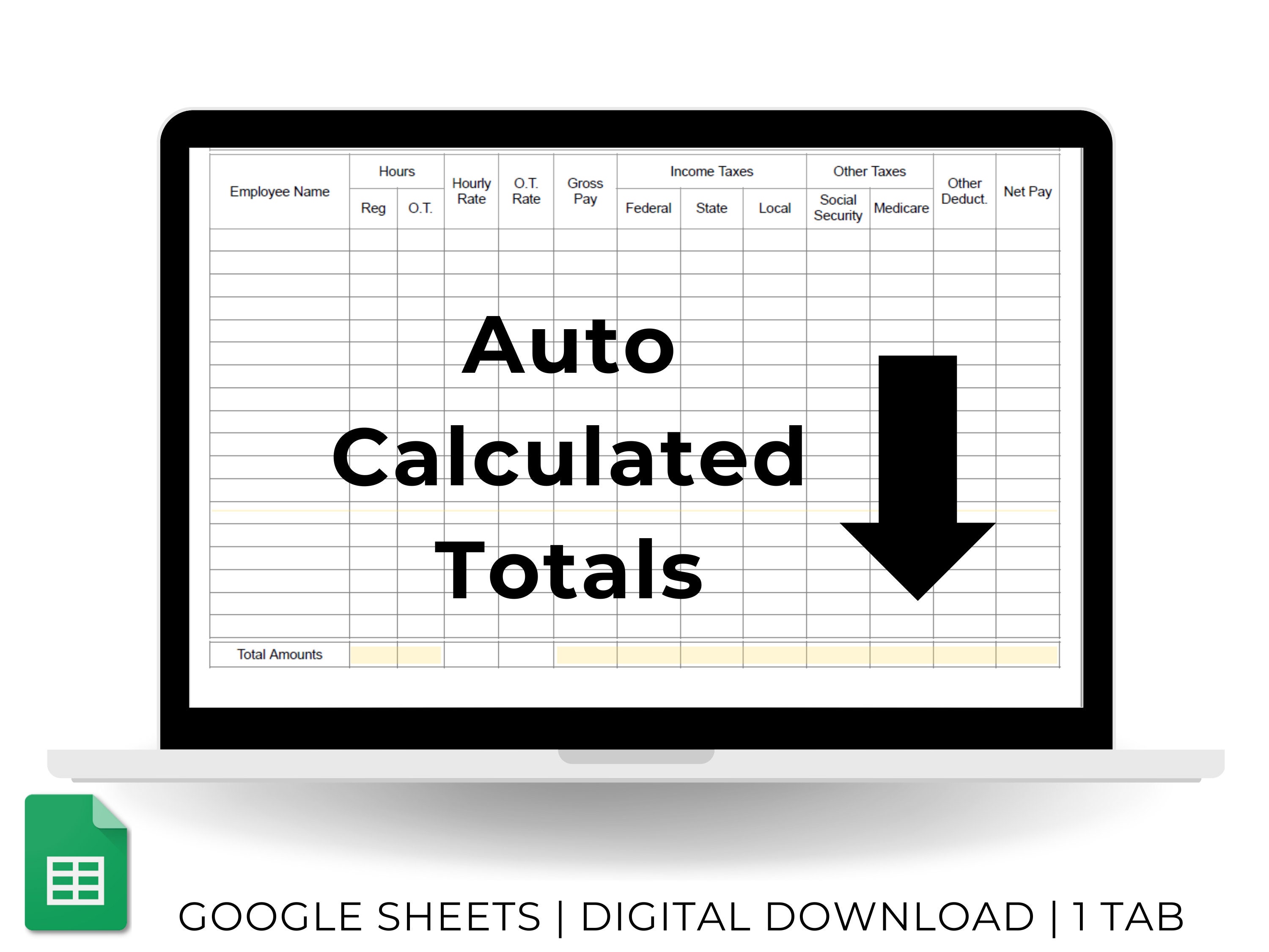 Google Sheets Payroll Register With Deductions Text Fillable / Text ...