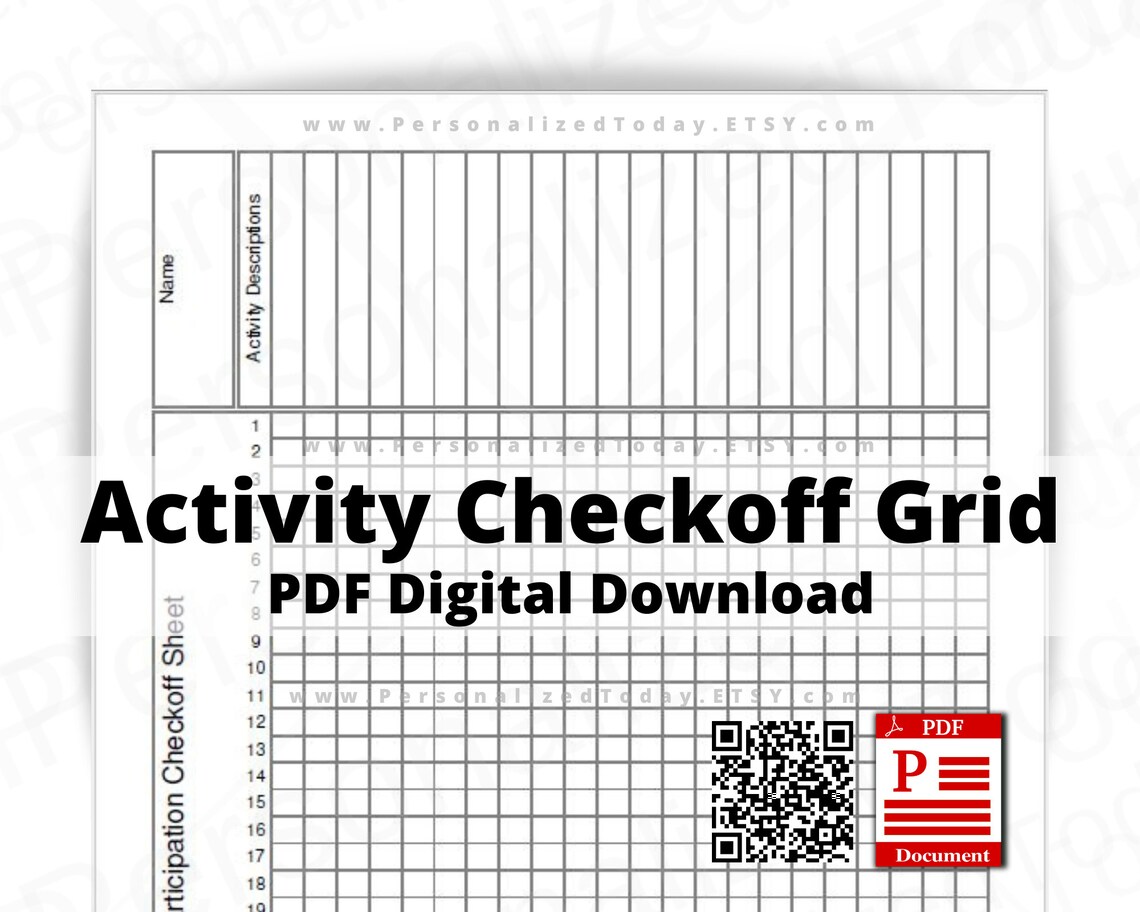 Daily Monthly Activity Participation Grid Tracker Fillable and - Etsy