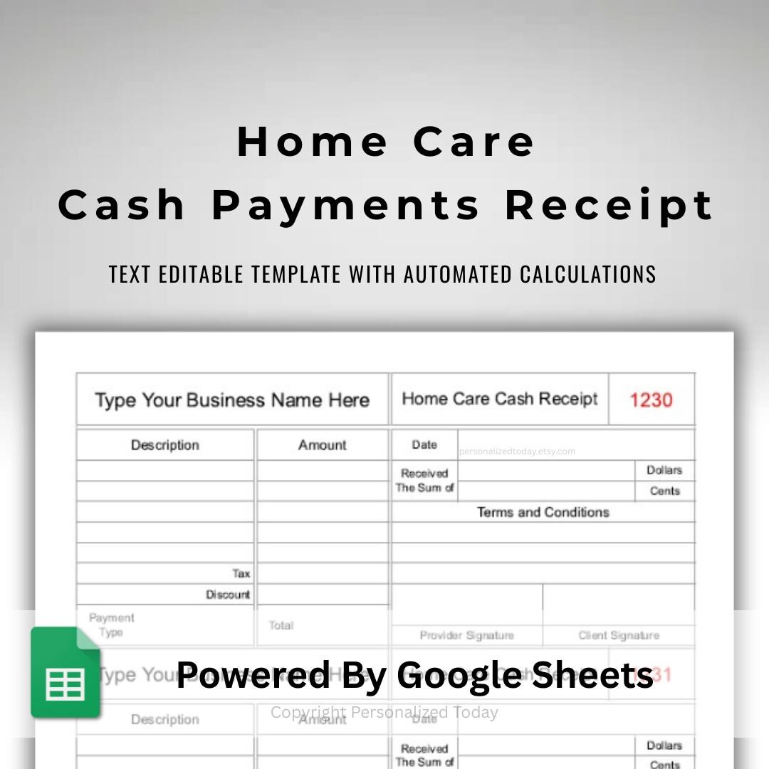 Home Care Cash Receipt Template Text Fillable Google Sheets Form With ...