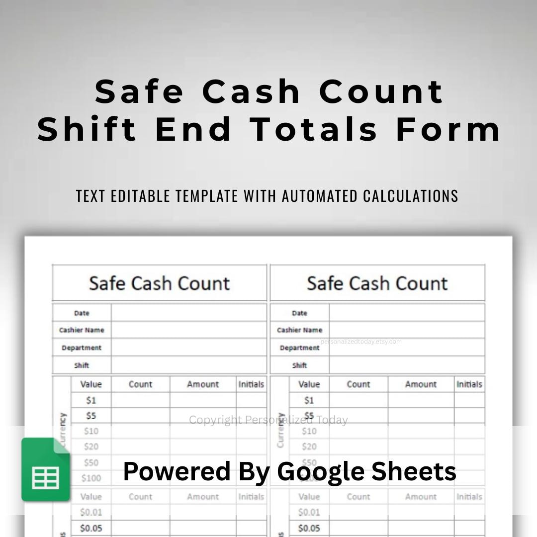 End of Shift Cash Register Safe Deposit Count - Text Editable Google ...