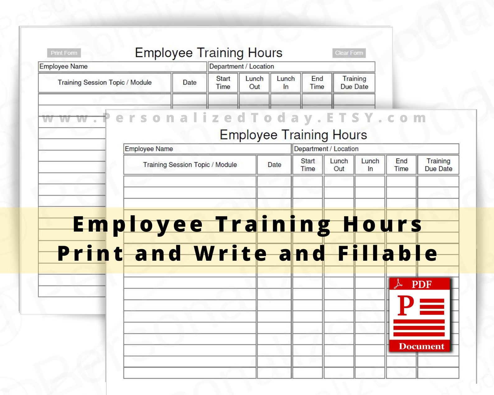 Employee Training Hours Schedule Fillable and Printable PDF - Etsy