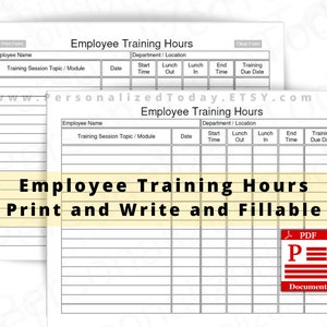 Employee Training Hours Schedule Fillable and Printable PDF | Etsy