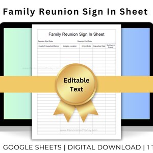 Family Reunion Sign in Sheet Event Check in and Out Form Customizable ...