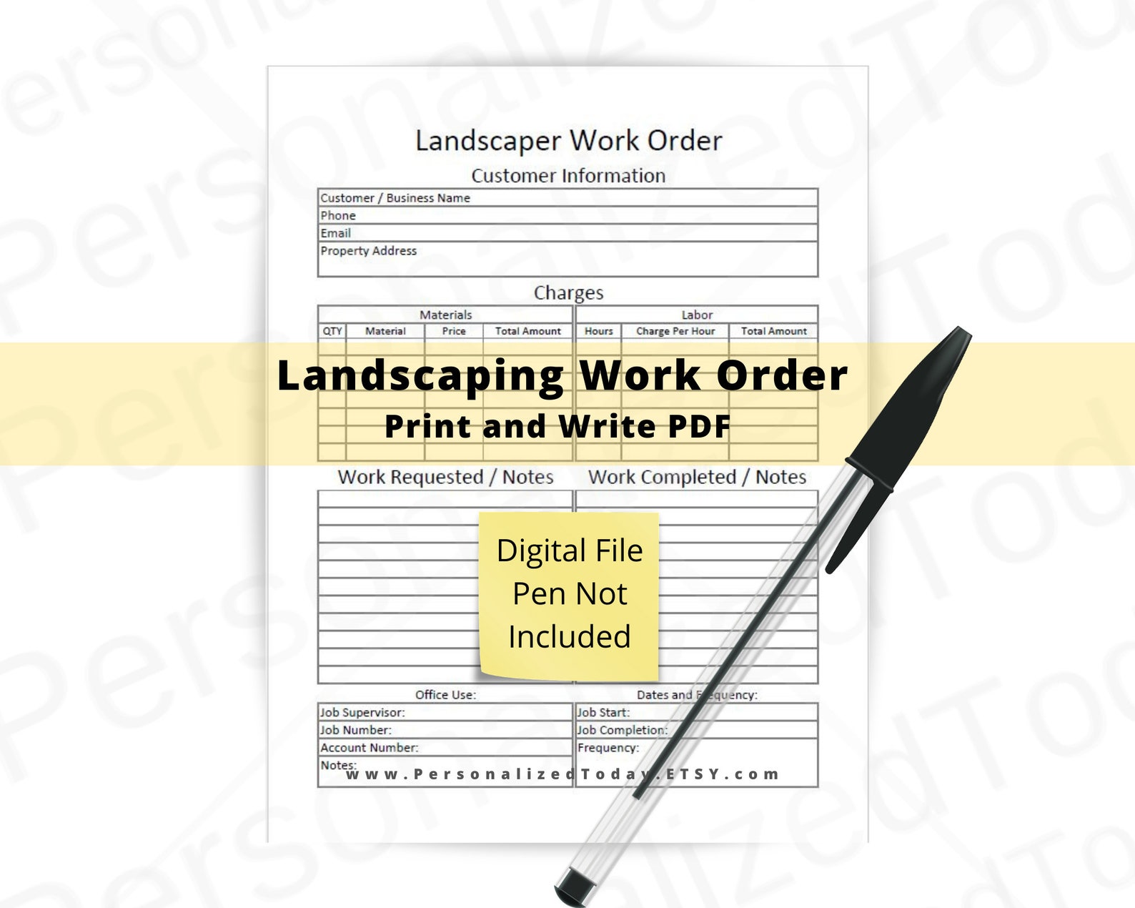 Landscaping Work Order Print and Write and Fillable Pdfs US - Etsy