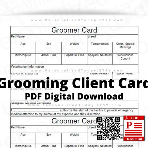 Dog Groomer Client Cards Print and Write and Fillable PDF - Etsy