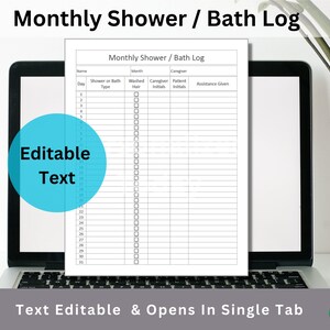 Assisted Living Monthly Shower / Bath Log Google Sheets Text Editable ...