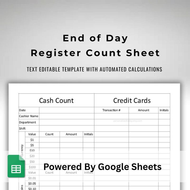 Till Count Sheet - Etsy Australia