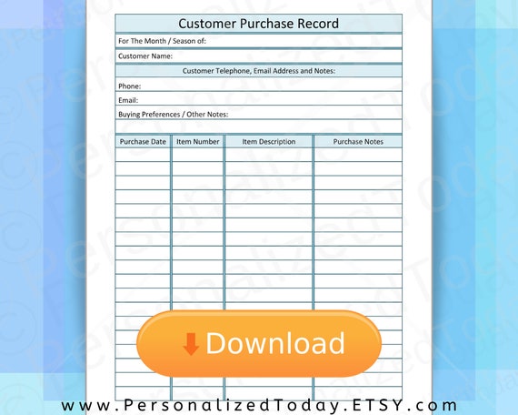 Printable Customer Favorites Order History Spending Tracker | Etsy