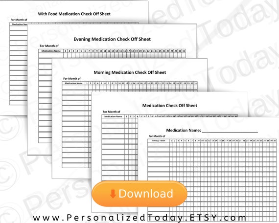 Printable Monthly Medication Trackers With Food Morning | Etsy