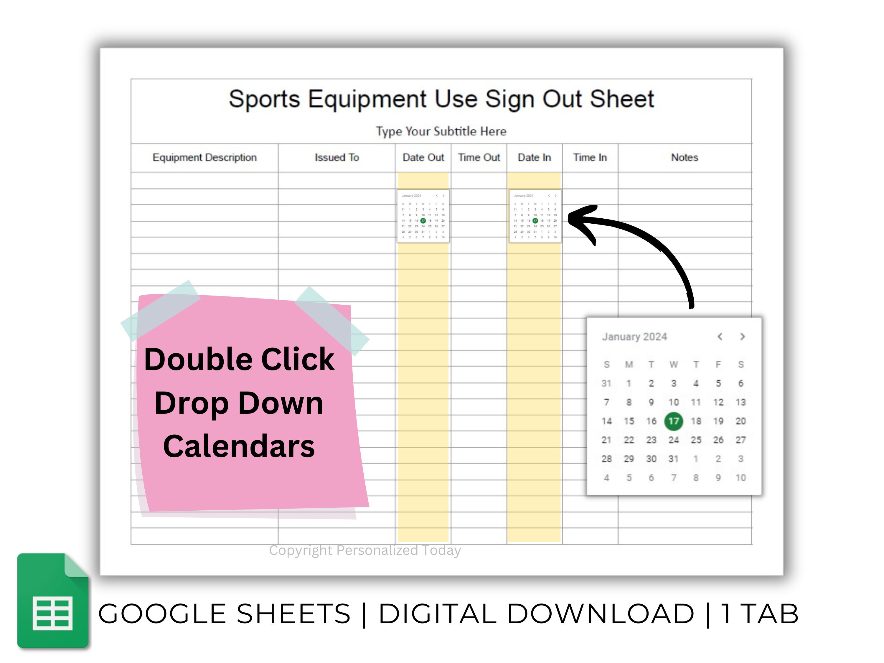 Sports Equipment Sign Out List Sports Facility Equipment Borrow Sheet ...