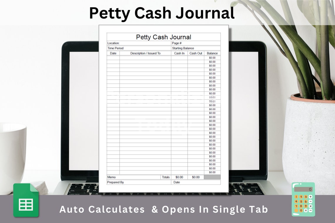 Petty Cash Journal Google Sheets Editable Spreadsheet Template With ...
