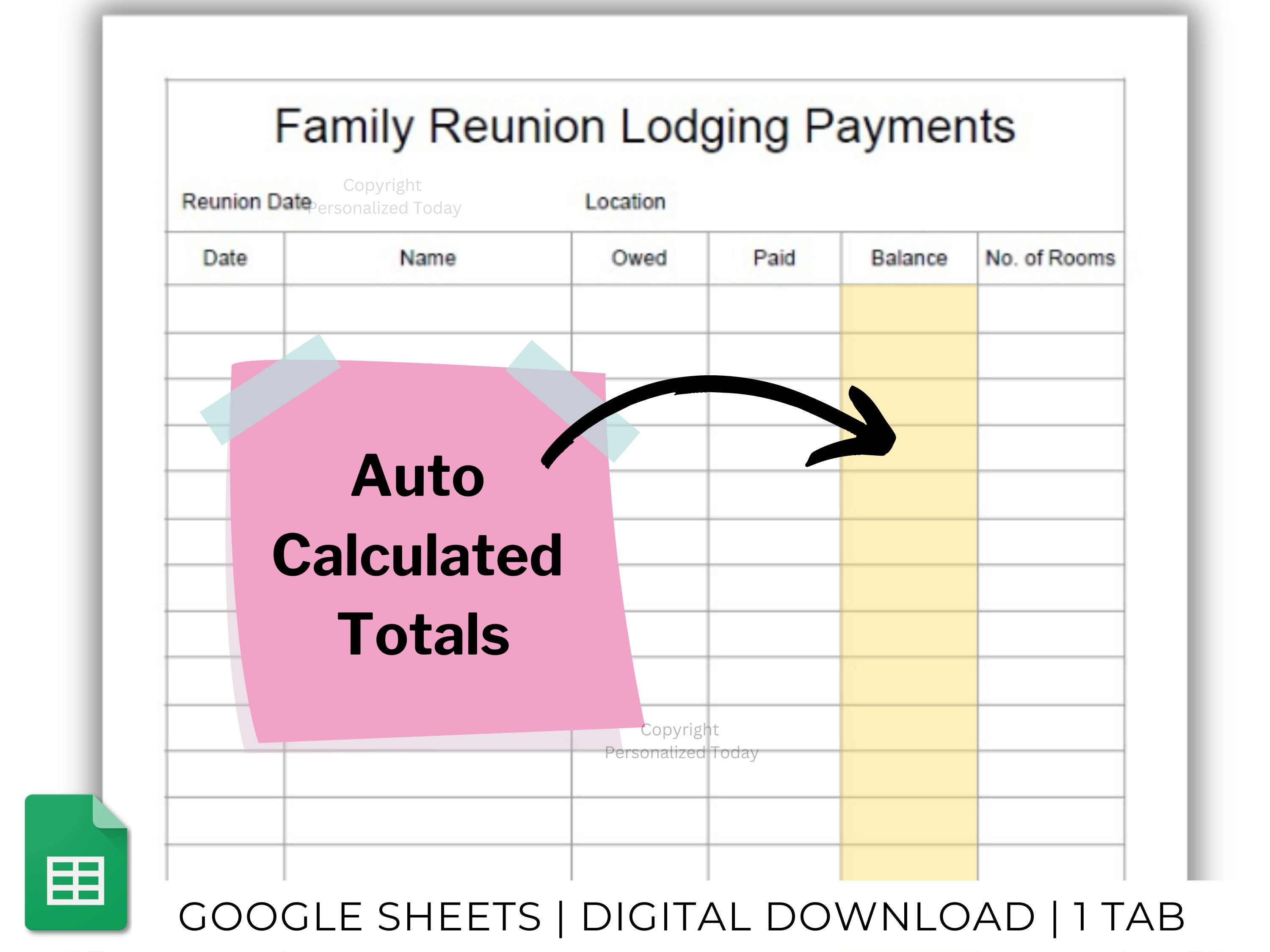 Family Reunion Lodging Payments Tracker Calculating Accommodations ...