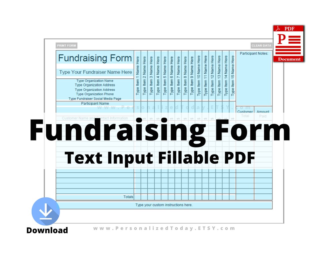 15 Slots Printable Fundraising Form PDF Digital Download With - Etsy