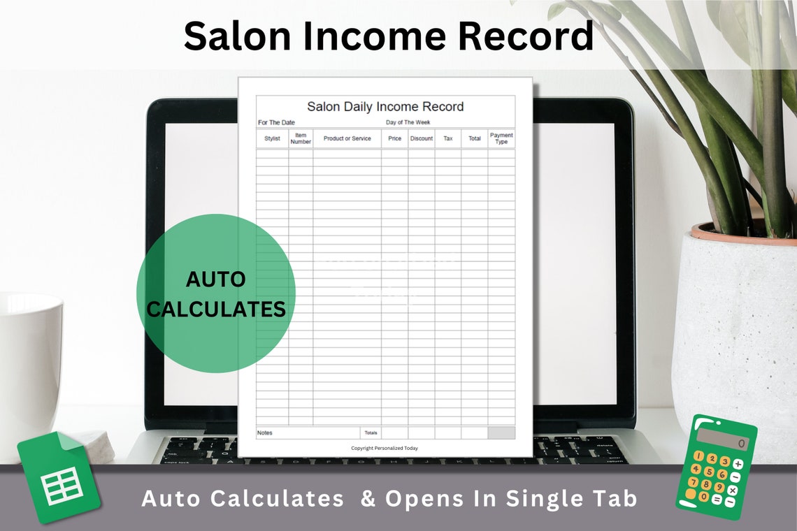 Google Sheets Salon Daily Income Record Text Fillable / Text Editable ...
