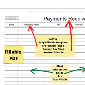 PDF Payments Received Log Printable & Text Fillable Digital - Etsy