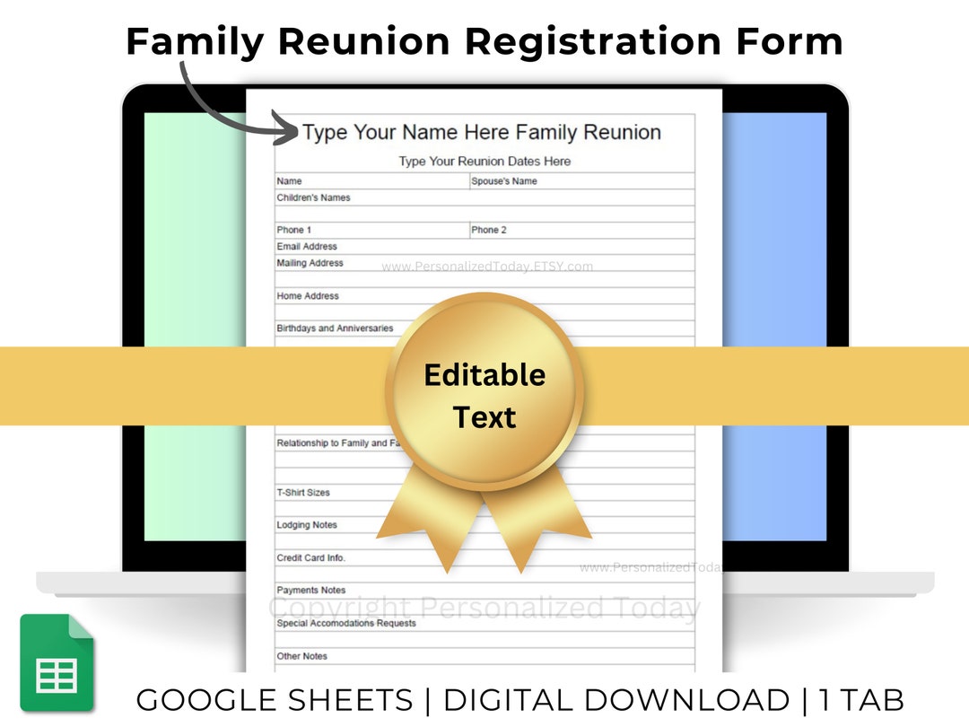 Family Reunion Registration Form - Family Get Together Sign up Sheet ...