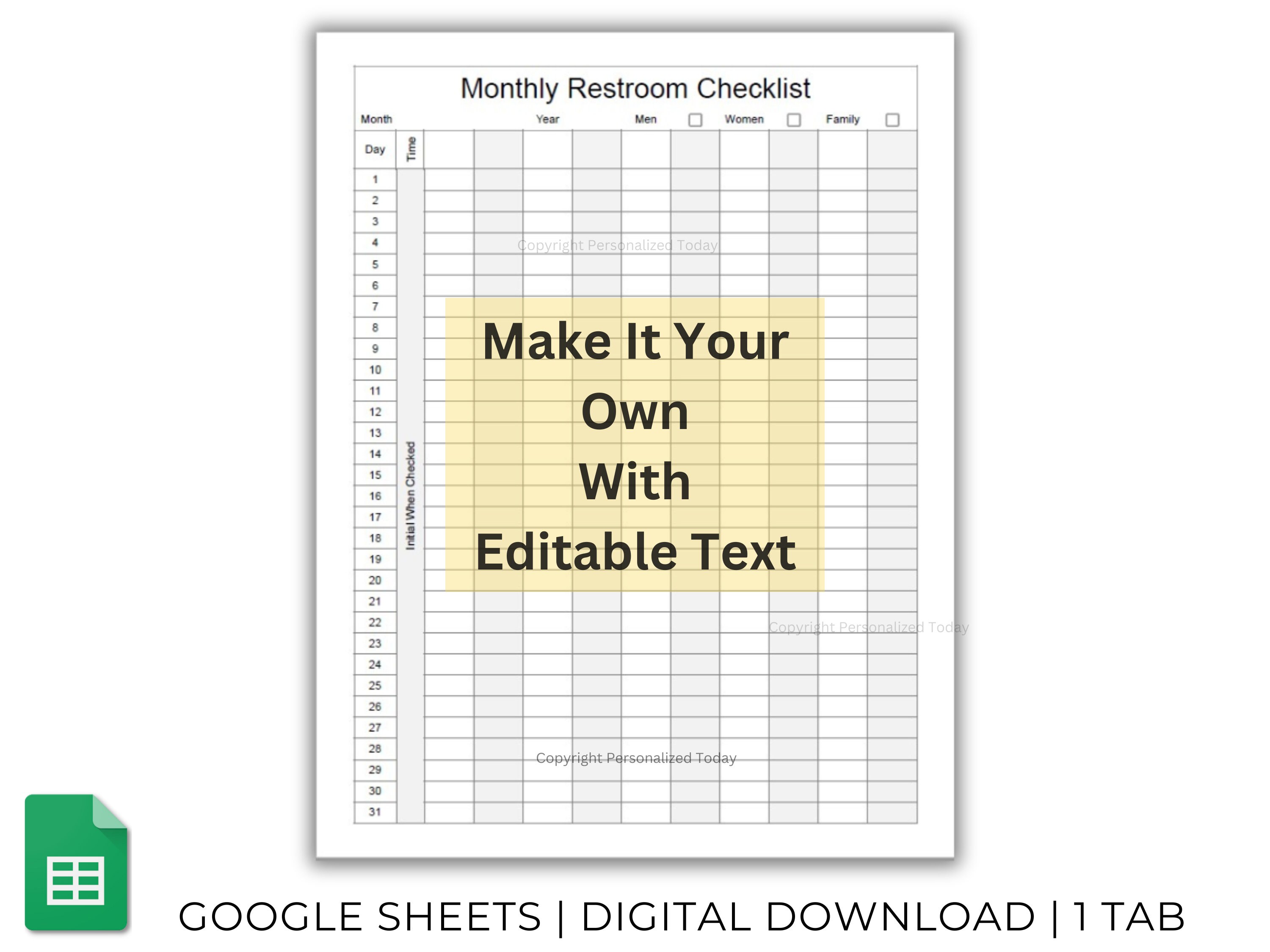 Daily Monthly Restroom Cleaning Log Toilet Cleaning Schedule Bathroom ...