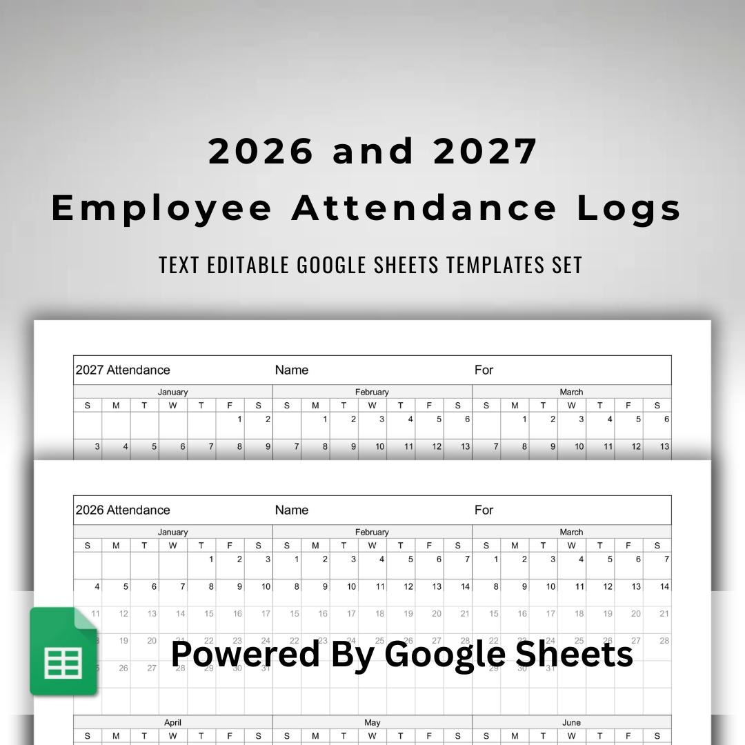 Google Sheets 2026 and 2027 Employee Attendance Calendars - 2 Staff ...