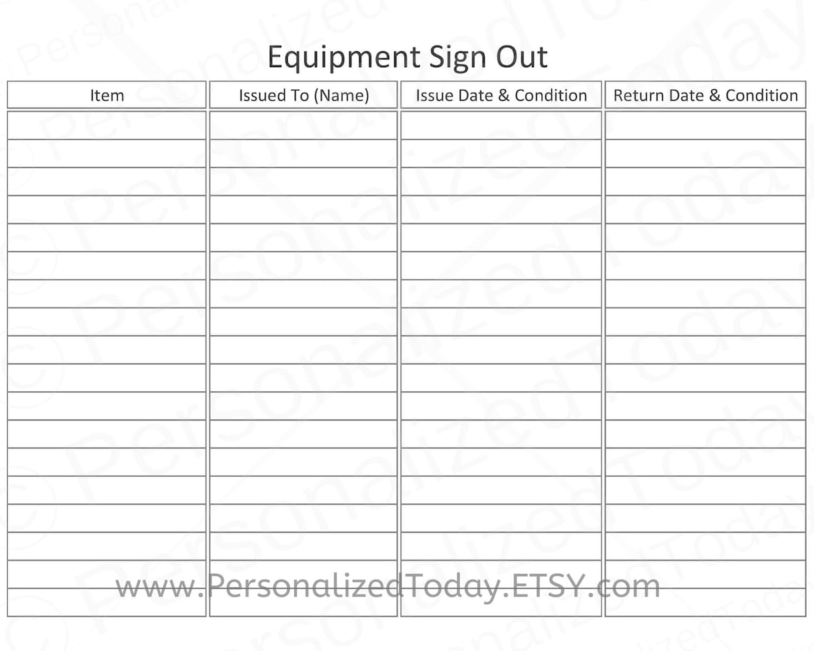 Printable Equipment Sign Out Sheet PDF Digital Download US | Etsy Canada