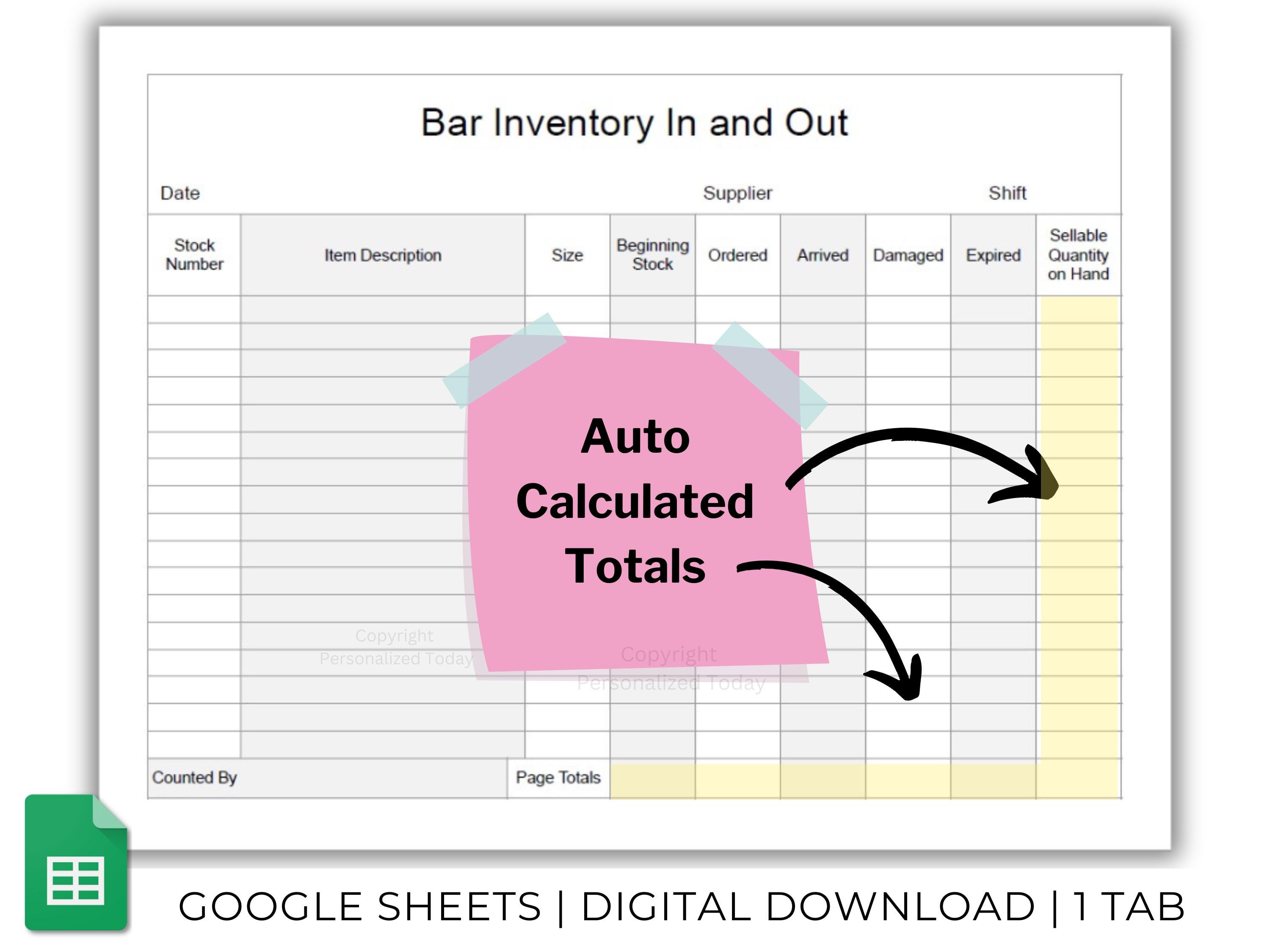 Bar Inventory Tracker - Alcohol Stock Management Google Sheets Template ...