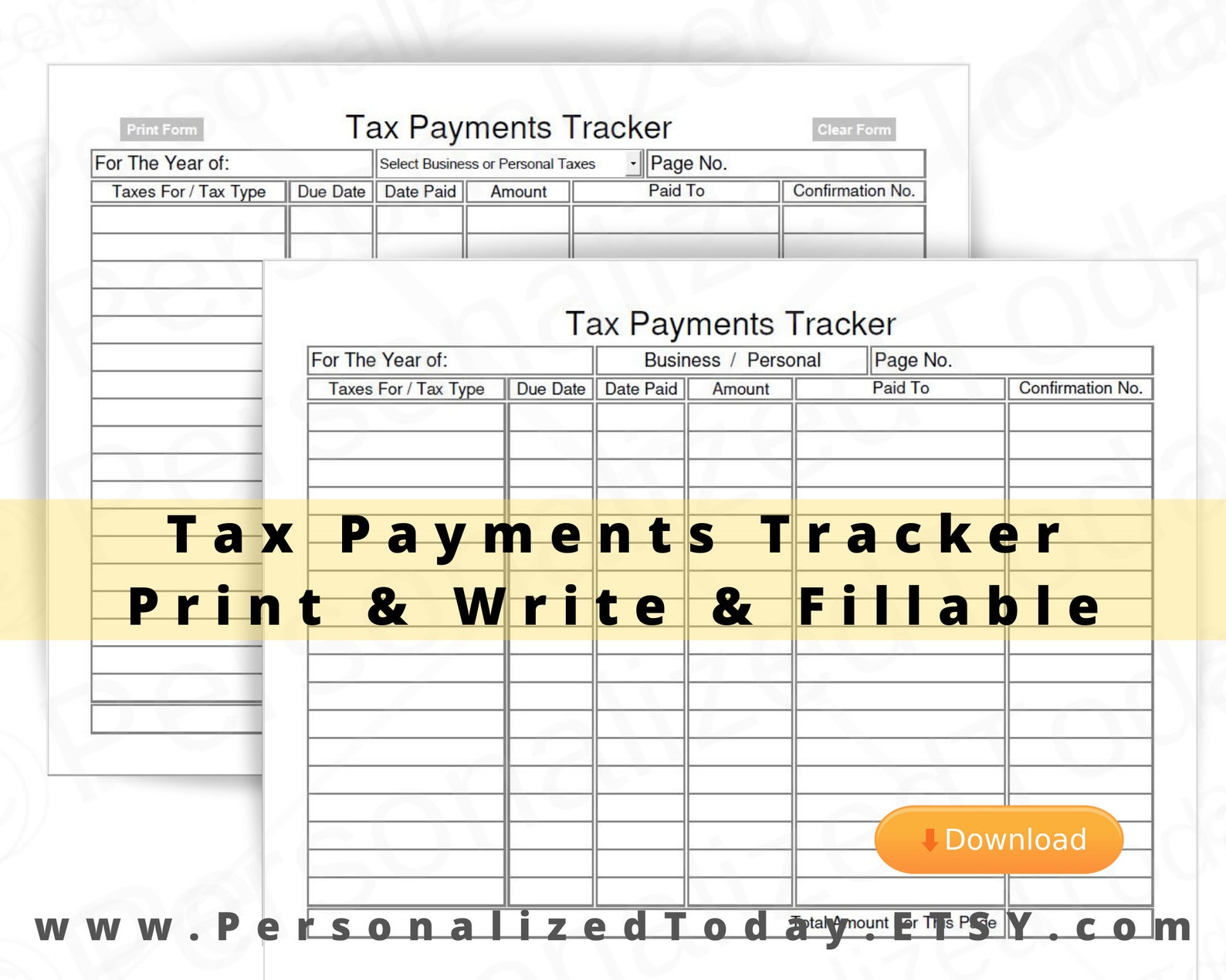 Tax Payments Tracker Fillable and Print and Write PDF Files US | Etsy