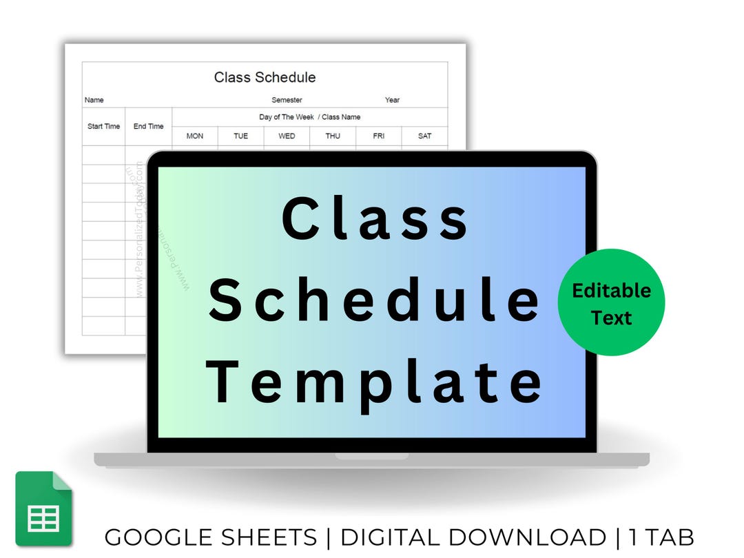 Google Sheets Class Schedule Template - Class Times Planner - Semester ...