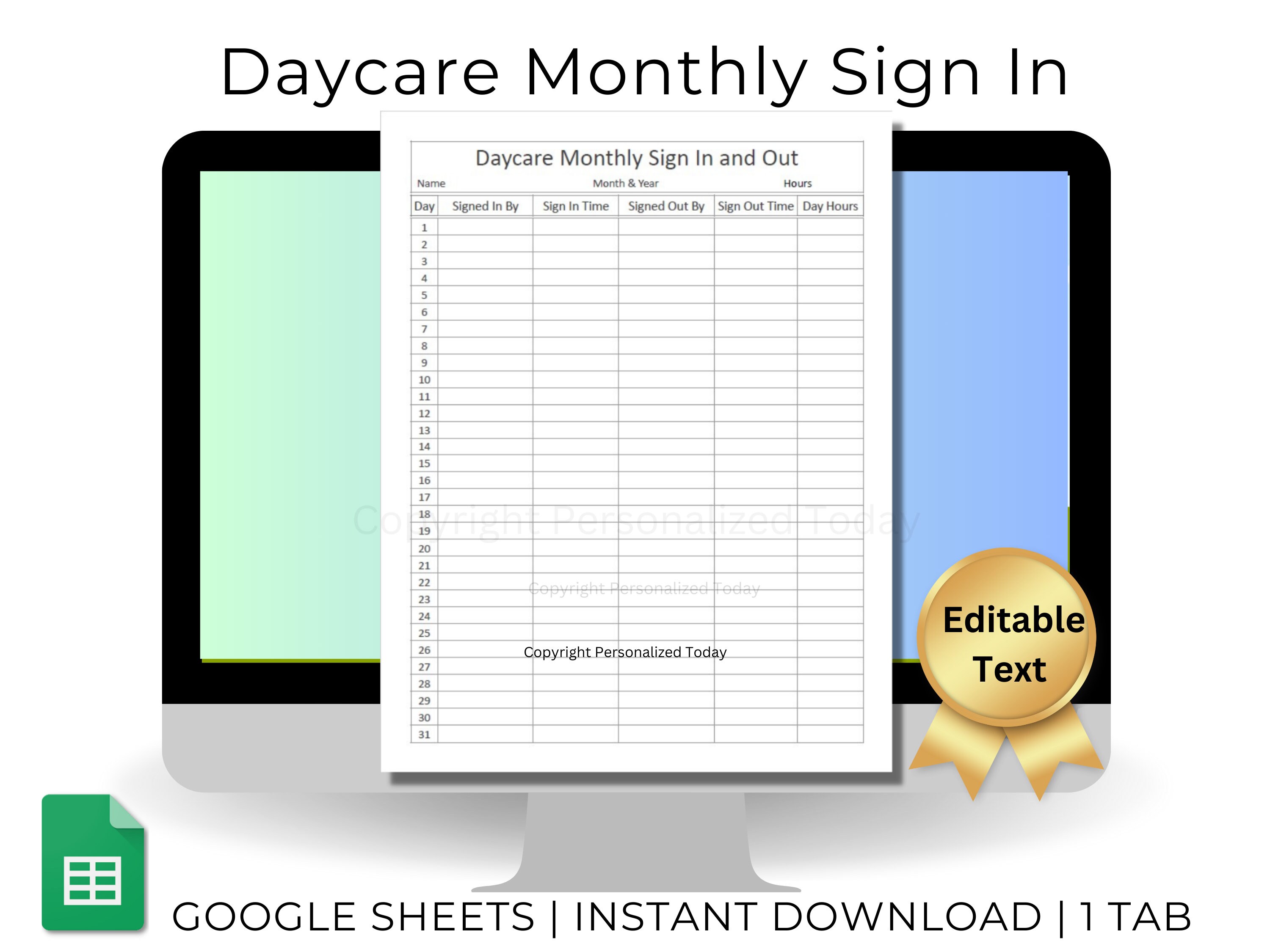 Daycare Monthly Sign in and Out, Student Name Auto Calculating Sign in ...